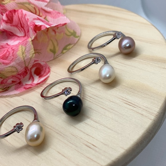 Jewelry | Natural Freshwater Pearl S925 Cz Adjustable Ring | Poshmark